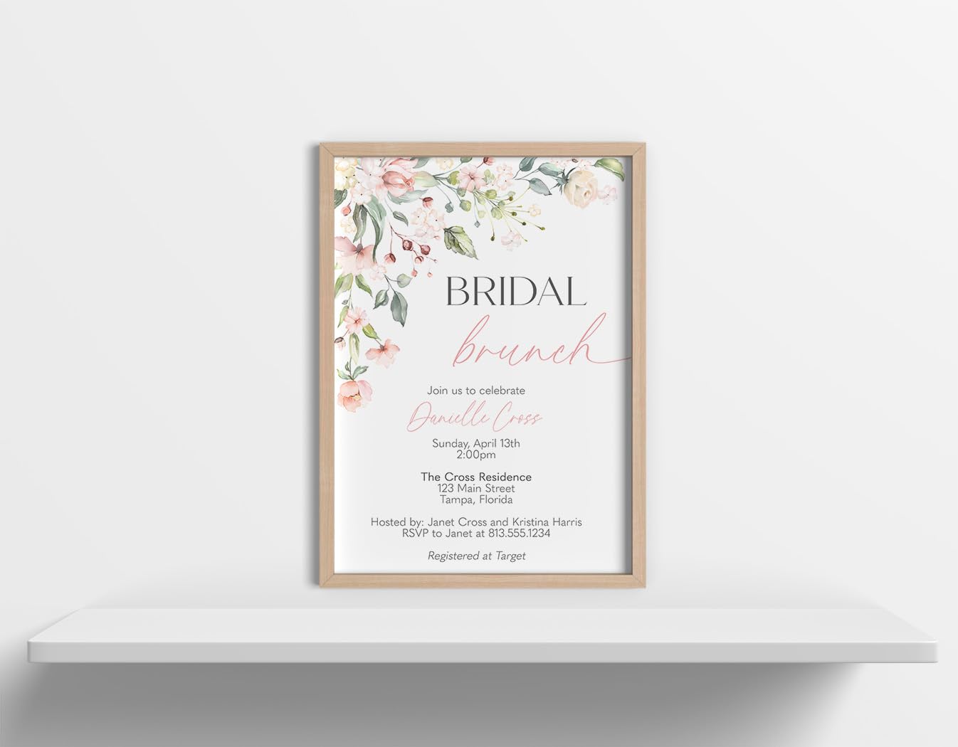 Bridal Shower Invitation Wedding Shower Invite Bridal Brunch Floral Flowers Pink Blush Spring Printed Cards Customized Personalized Cards (12 Count)