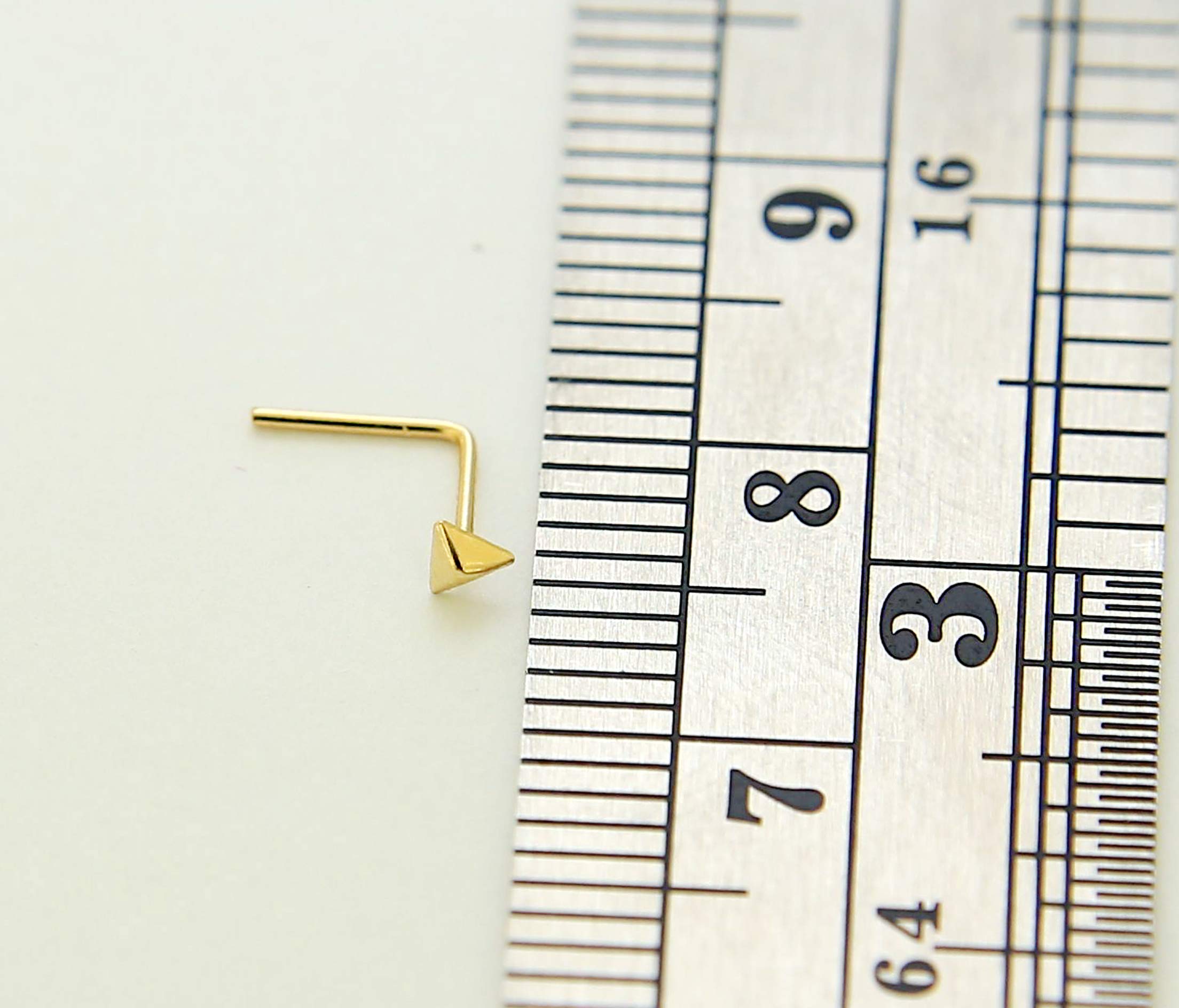 9K Solid Yellow Gold 3D Pyramid 22 Gauge L Bend Nose Stud Piercing Jewelry