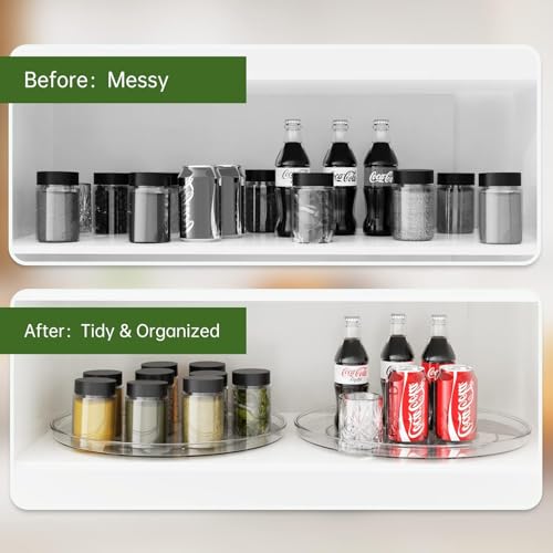 HITISPACE 10.6 Inch Lazy Susan Organizer 2 Pack, Clear Turntable Organizer for Cabinet, Plastic Rotating Spice Rack Pantry Organization and Storage for Kitchen, Bathroom, Countertop, Table, Fridge