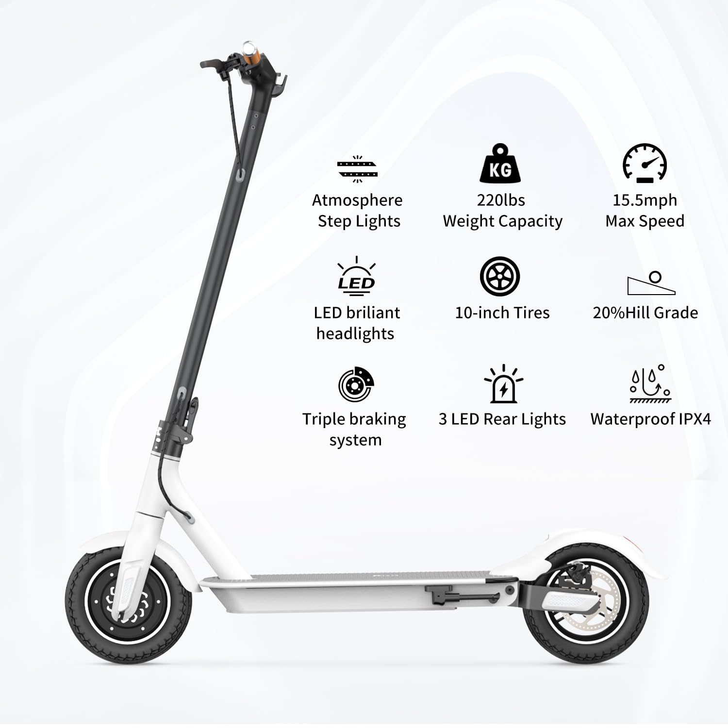 ADVANRIDE L1 Plus Electric Scooter 10" Solid Tires,19 Miles Range,15.5Mph 350W,220 Pounds Maximum Load,Portable Folding Commuting E-Scooter Triple Braking System for Adults and Teens