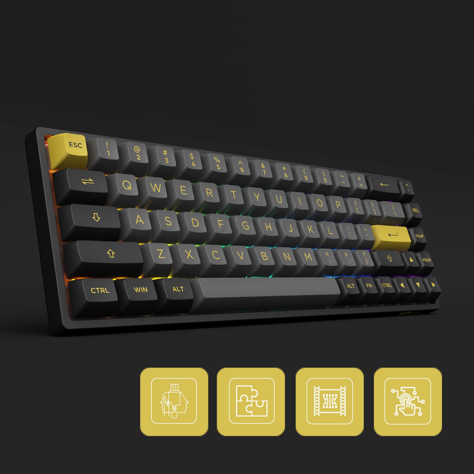 Akko 3068B Plus Black & Gold 65% Percent Hot Swappable Mechanical Keyboard Wireless with Extra 90pcs Jelly Black Linear Switches, Wired/Bluetooth RGB Gaming Keyboard with PBT Keycaps