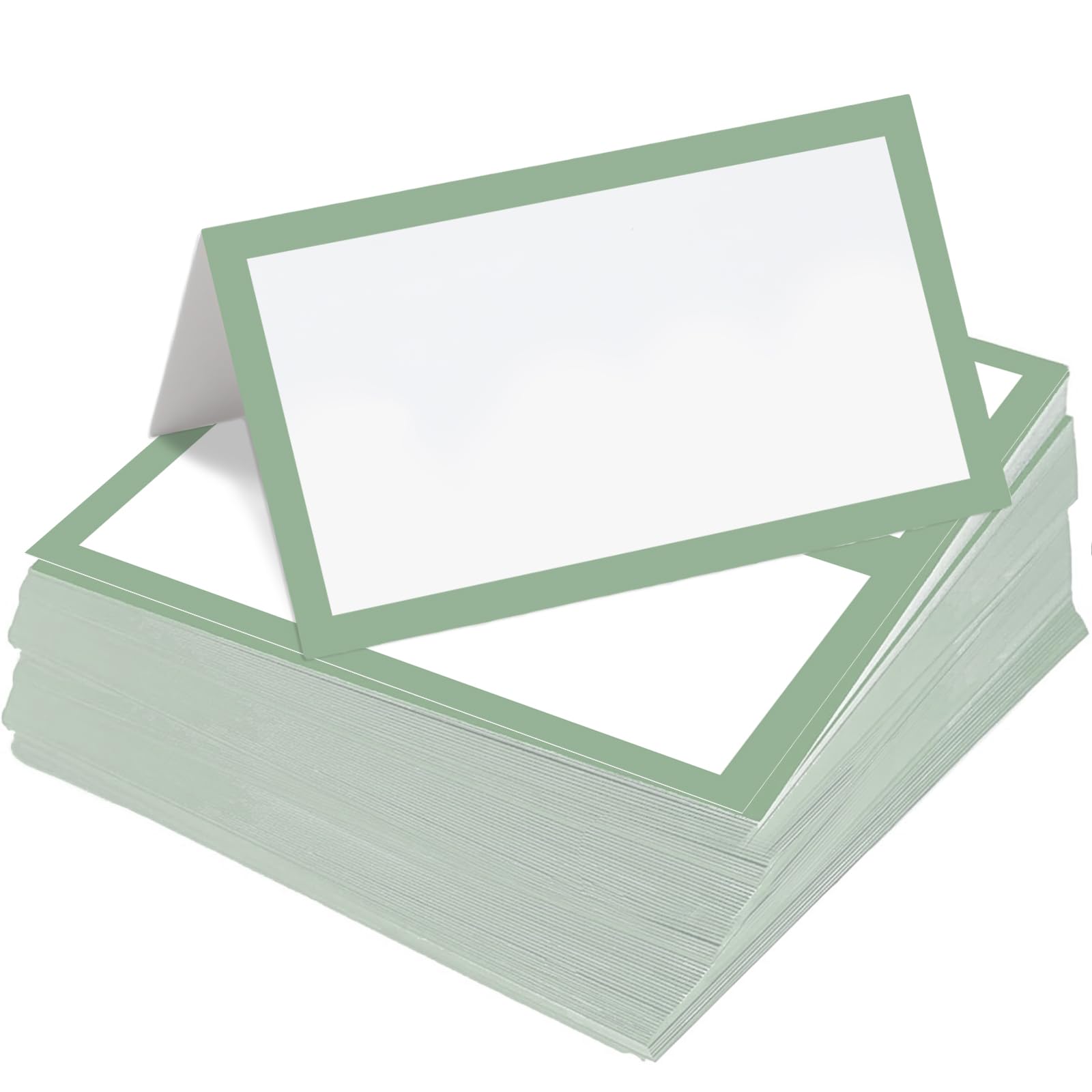 Whaline 100Pcs Sage Green Place Cards 3.5 x 2 Inch White Blank Tented Cards Wedding Seating Cards for Party Table Setting Supplies