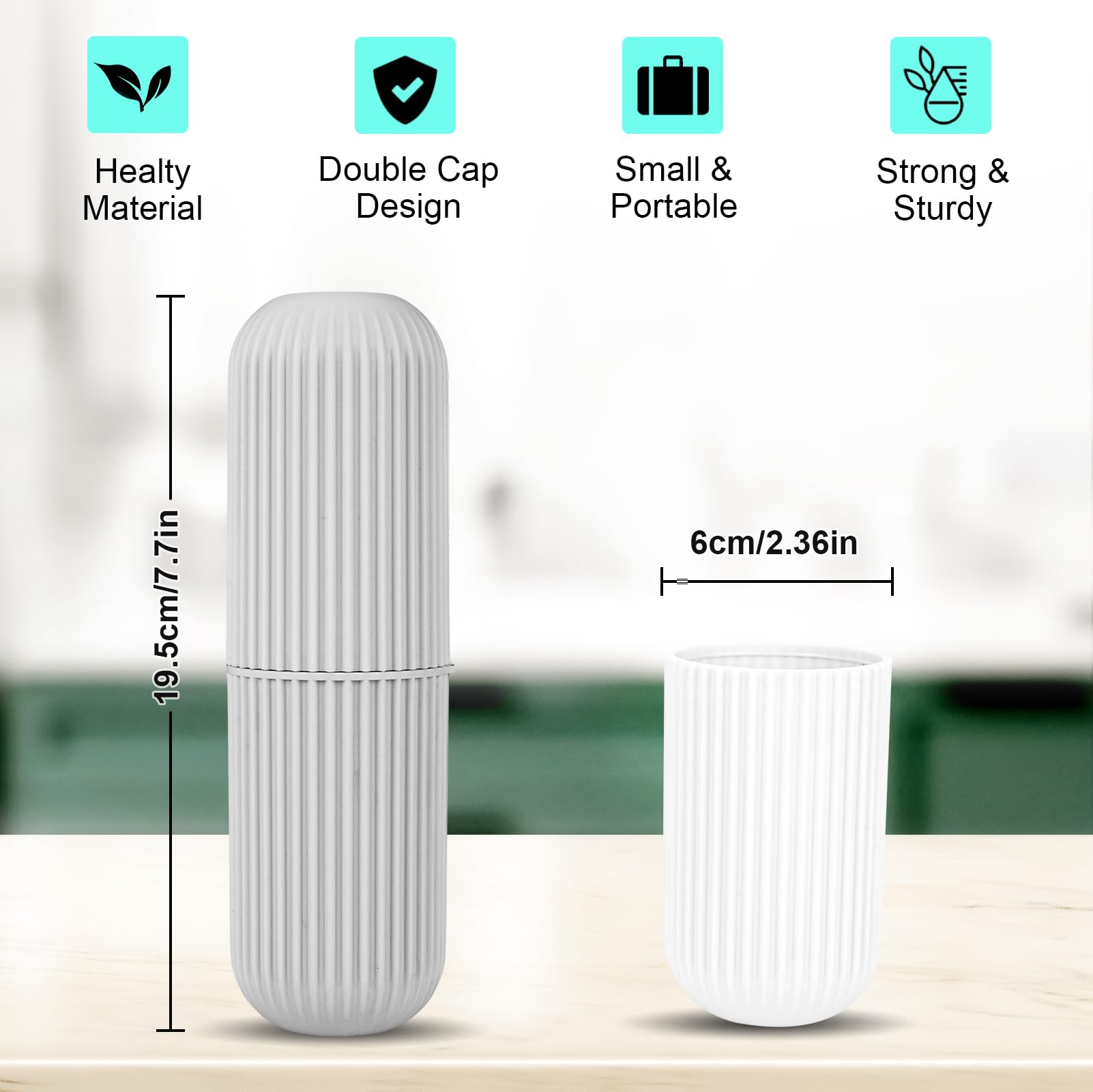 UCEC Toothbrush Case for Traveling, Portable Toothbrush Holders Travel Case, Toothbrush Holders for Travel, Camp, Home, School, Business, Bathroom, 2 Pack (Grey, White)