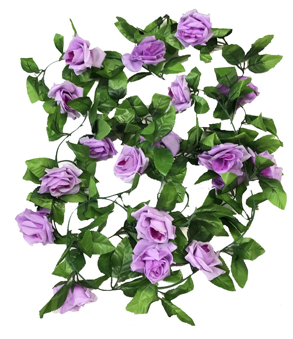 Crt Gucy 2 Pack 15 FT Fake Rose Vine Flowers Plants Artificial Flower for Home Hotel Office Wedding Party Garden Craft Art DΓ©cor, Light Purple