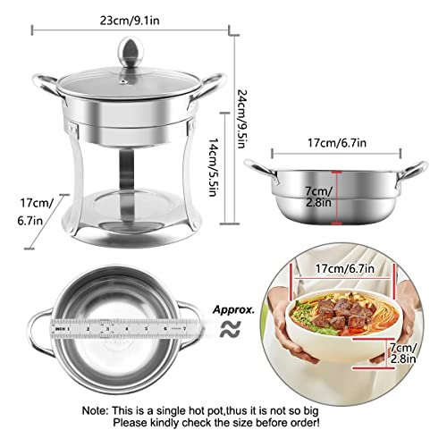 BriSunshine 6 Packs Individual Single Shabu Hot Pot,1QT Mini Round Chafing Dish Buffet Set,Stainless Steel Food Server Warmers with Glass Lids for Caterings Parties Wedding