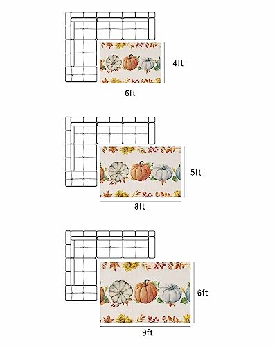 Fall Outdoor Patio Rugs Thanksgiving Pumpkin Sunflower Outdoor Area Rug Maple Leaf Non-Slip Backyard/Camping RV Rug/Deck/Porch Rug Front Door Floor Mat Carpet,6x9ft,
