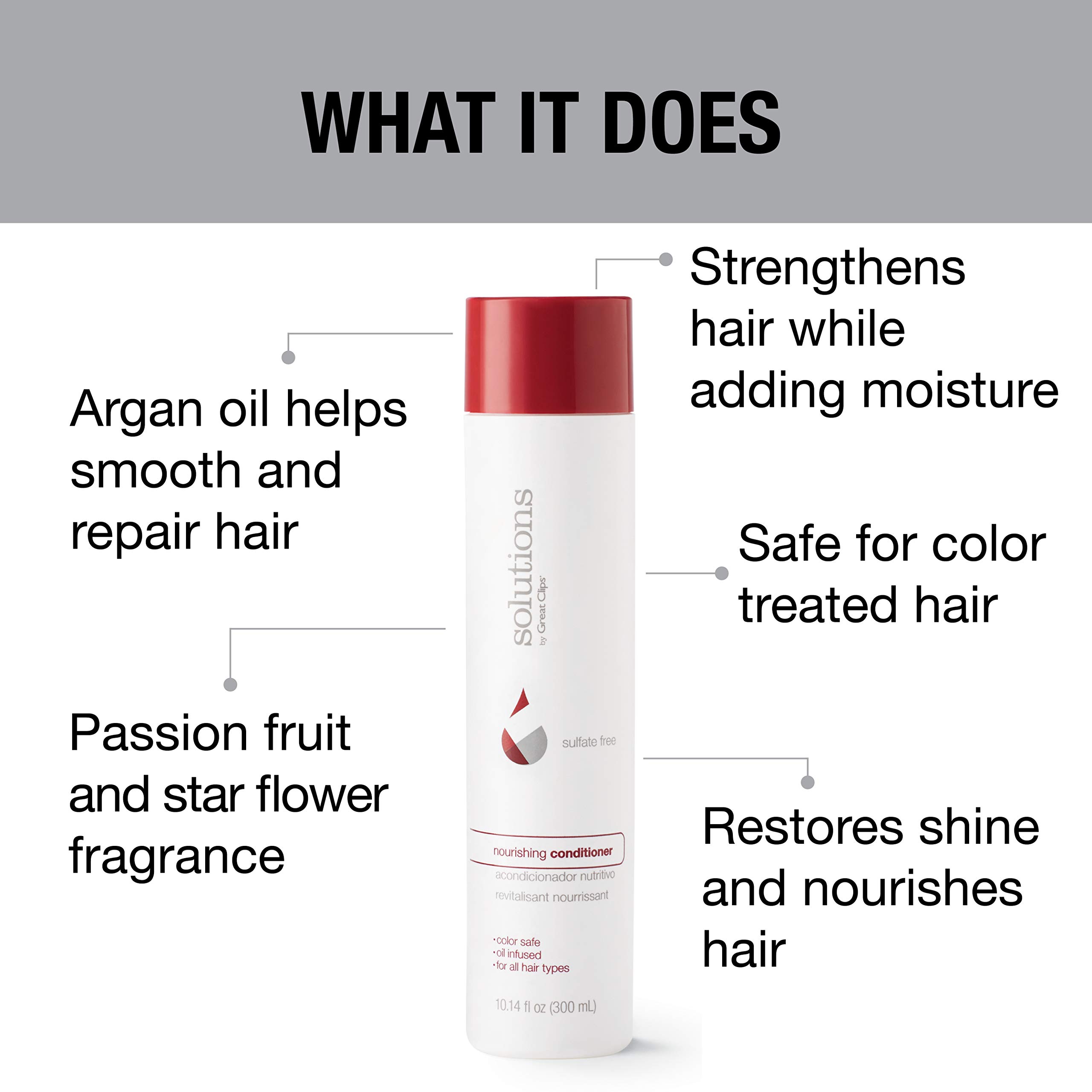 GREAT CLIPS Solutions Nourishing Conditioner 10 fl oz | Argan Oil | Sulfate and Paraben Free | Hydrates and Repairs Hair | Safe for Colored-Treated Hair