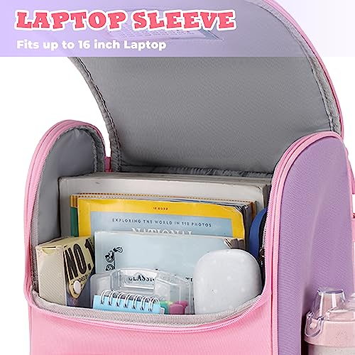 ASKSKY Kids Backpack for Girls, Kawaii Cartoon School Backpack Wide Open Bookbag for 5-10 years old with Reflective Strip, Blue Kitty