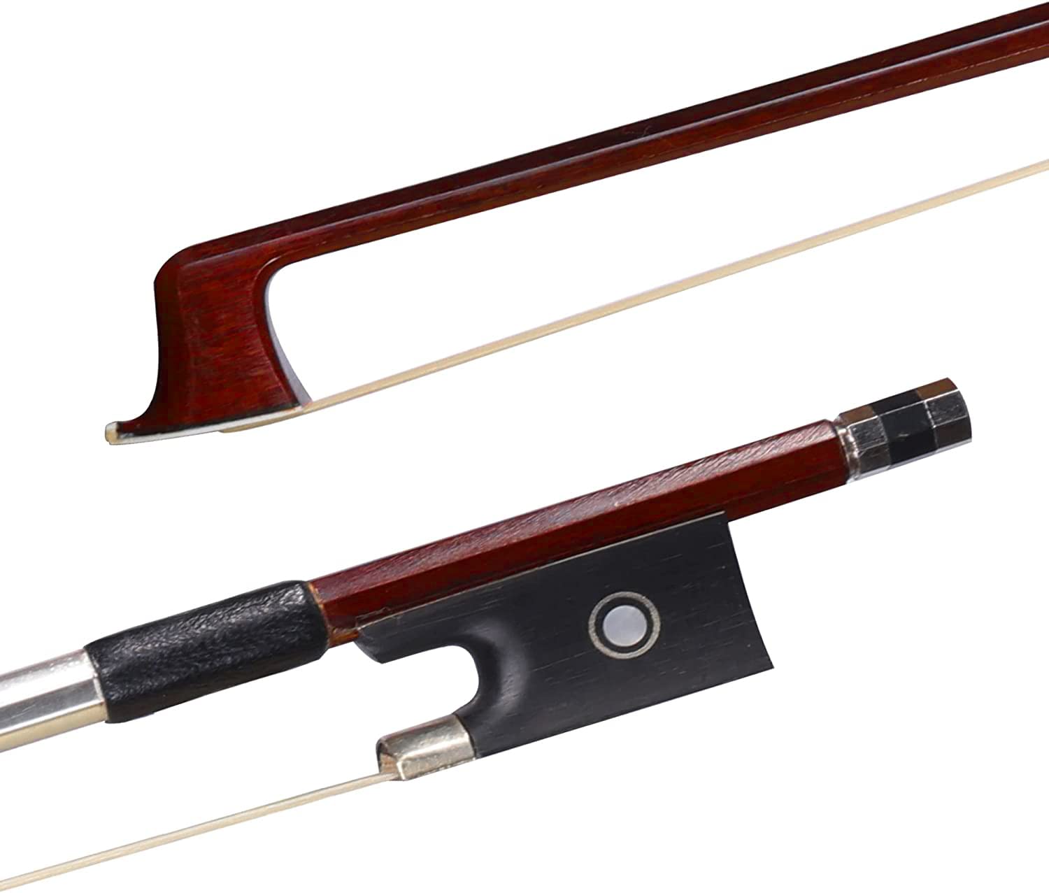 ADM 4/4 Full Size Student Violin Bow, Well Balanced Handmade Brazilwood Bow with Horsehair, Ebony Frog with Pearl Eye and Pearl Slide, Brown