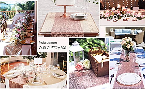 Sequin Table Runners Rose Gold- 12 X 108 Inch Glitter Rose Gold Table Runner-Rose Gold Party Supplies Fabric Decorations for Holiday Wedding Birthday