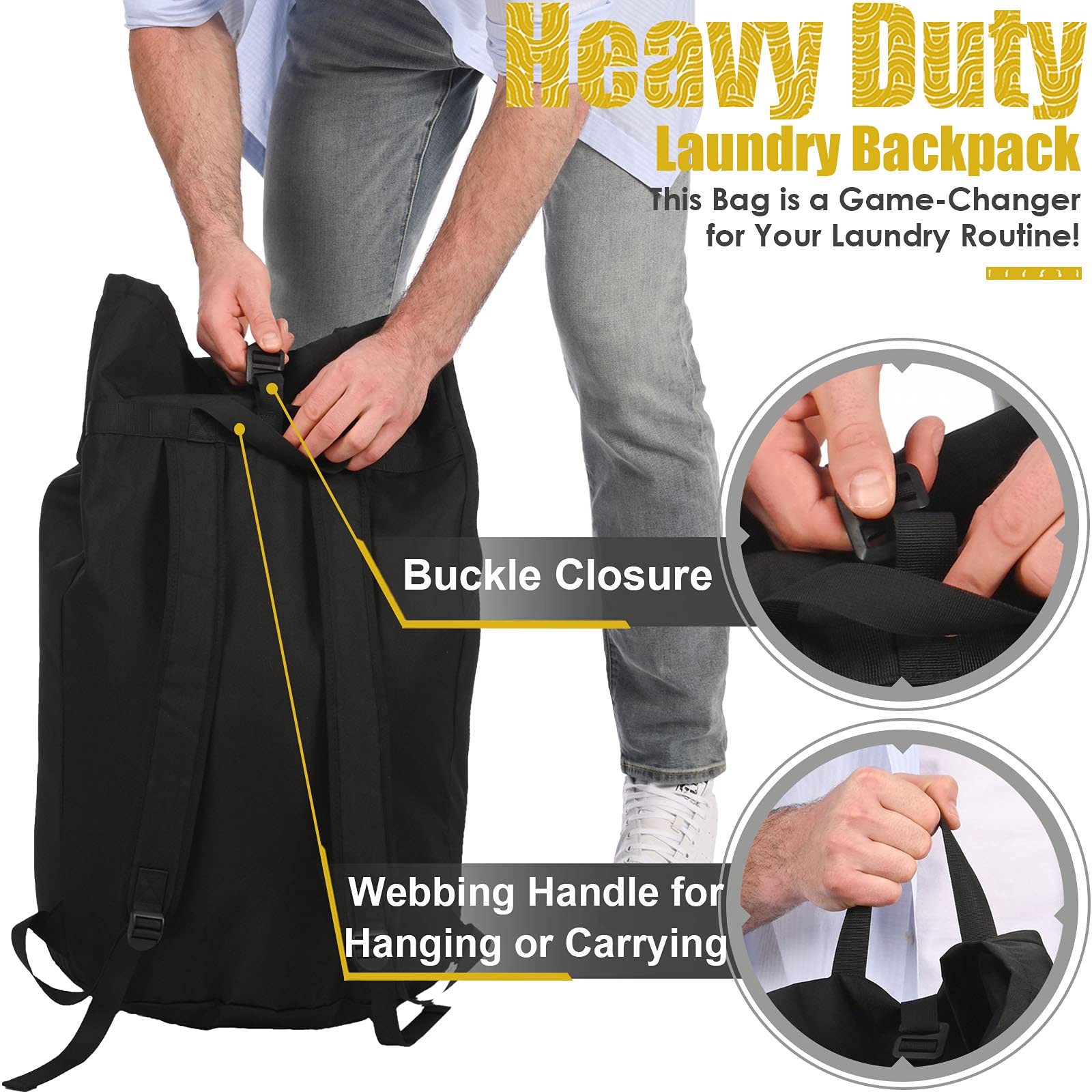 Ãzhido Backpack Laundry Bag, 115L Laundry Bag Heavy Duty Extra Large, Sturdy Laundry Backpack, Portable Laundry Bag with Straps, Laundry Bag Backpack for College Dorm, Apartment, Laundromat
