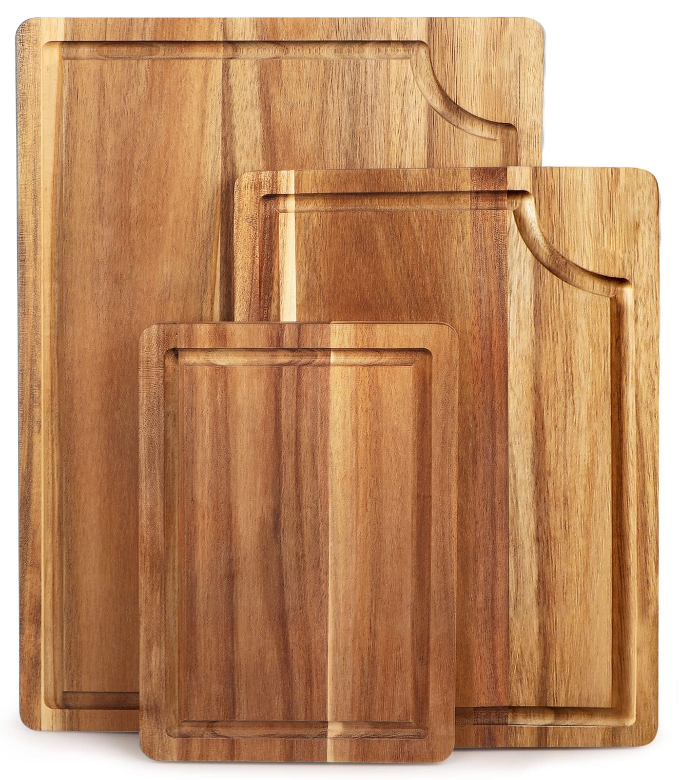 AIDEA Acacia Wood Cutting Board, Cutting Boards for Kitchen Chopping Board with Handle Set of 3 for Meat/Vegetables/Fruits