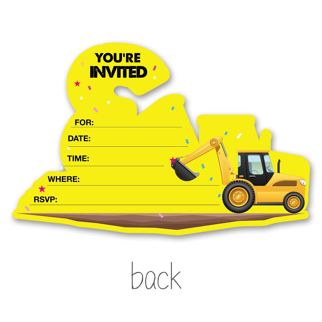 Opomzk Construction 3rd Birthday Party Invitations with Envelopes, 20 Set Construction Dump Truck Three Shaped Invitations 3 Year Old Birthday Party Invites, Double-Sided