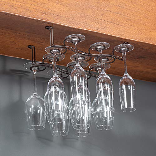 BOOKZON Wine Glasses Rack Under Cabinet Set of 2 Wine Glass Racks Under Shelf Counter Hanging Stemware Holder Organizer Storage Hanger for Kitchen,Home, Bar