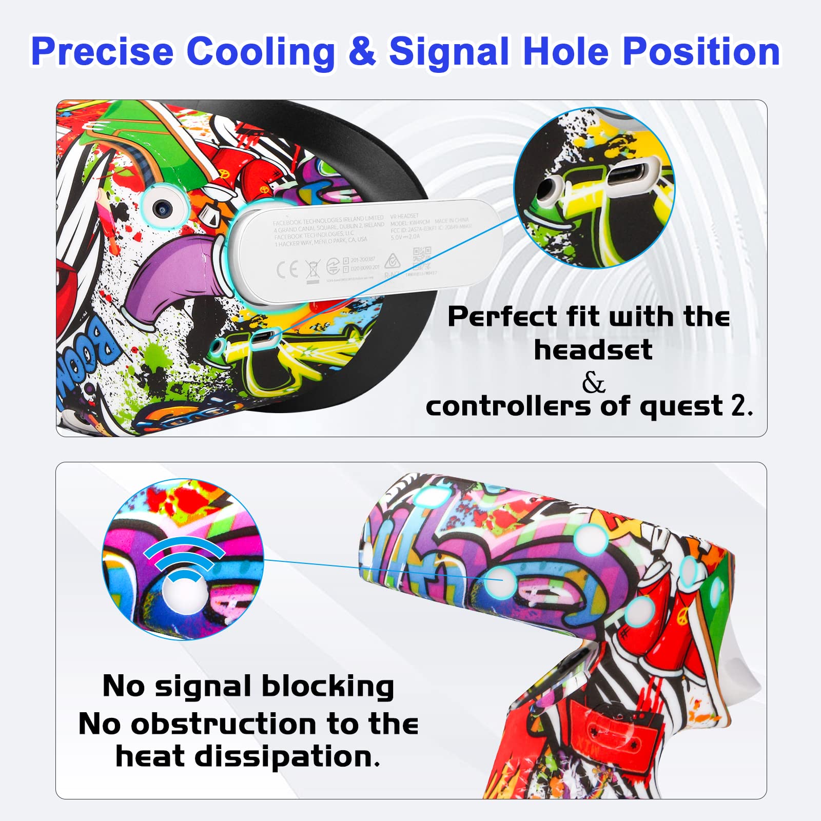 Accessories for Oculus Quest 2, YIZEIJOB VR Protective Silicone Cover Skin Set Compatible with Meta Quest 2 - Street Graffiti