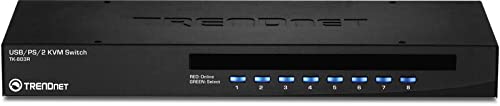 TRENDnet 8-Port USB/PS2 Rack Mount KVM Switch, TK-803R, VGA & USB Connection, Supports USB & PS/2 Connections, Device Monitoring, Auto Scan, Audible Feedback, Control up to 8 Computers/Servers