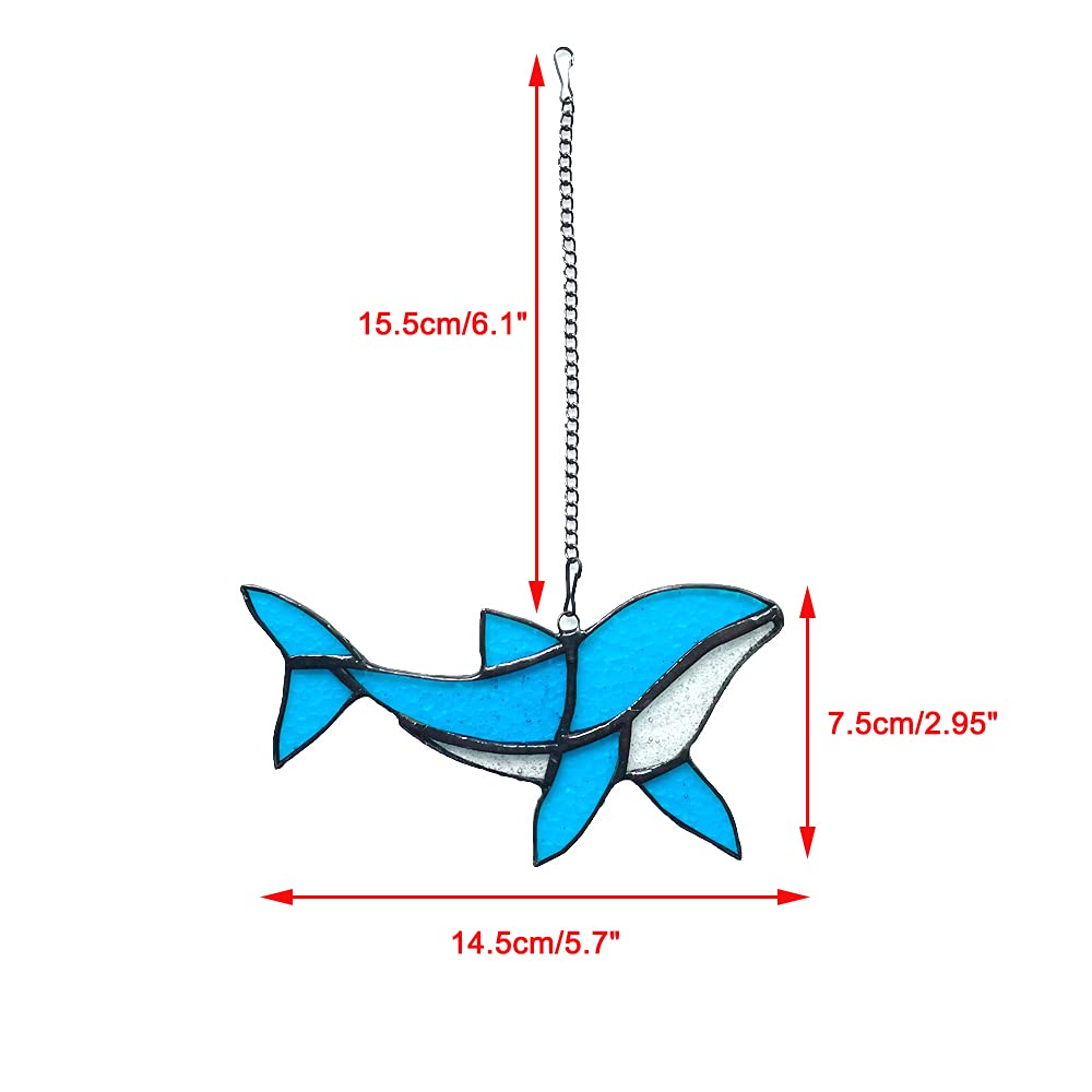 Mollytek Stained Glass Window Hangings Flying Dolphin Shaped Stained Glass Suncatcher Panel for Window Wall Patio Car Garden Haning Ornament with Chain,Home Decor Gifts for Mom, Dolphin Lovers