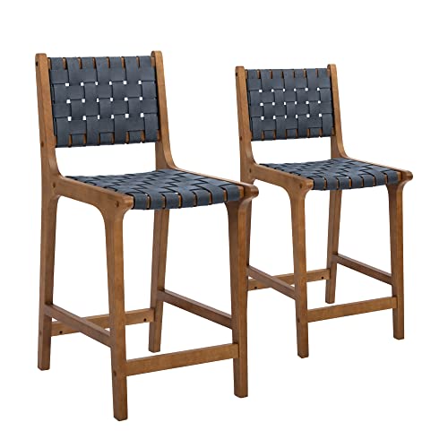 CangLong, Set of 2,Dark Grey Counter Stool Barstool 24 Inch Seat Height Faux Leather Straps