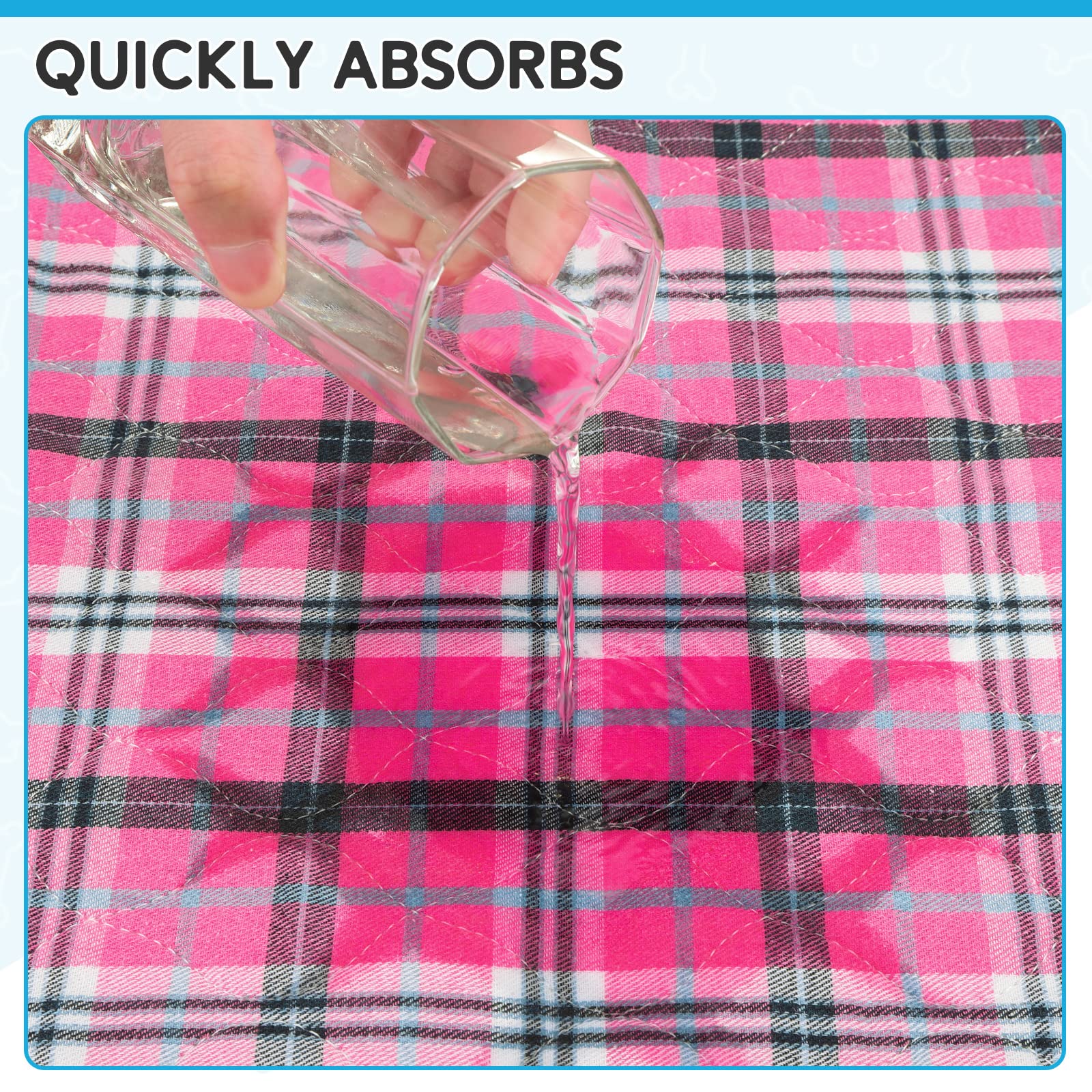 ESGPET Washable Pee Pads for Dogs - Pink Plaid 18”x24” 8Pcs, Non-Slip Reusable Whelping Pad for Puppy Training, Super Absorbent & Odor Controlling Dog Potty Pads for Playpen Crate Bed Floor Protector