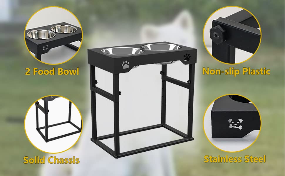 FORDOG Elevated Dog Bowls, Stainless Steel Raised Dog Bowls Adjustable to 8 Heights, 2.75", 7.5", 10.5'', 14''-20'', for Medium & Large Sized Dogs, with 2 Stainless Steel Dog Bowls for Food & Water