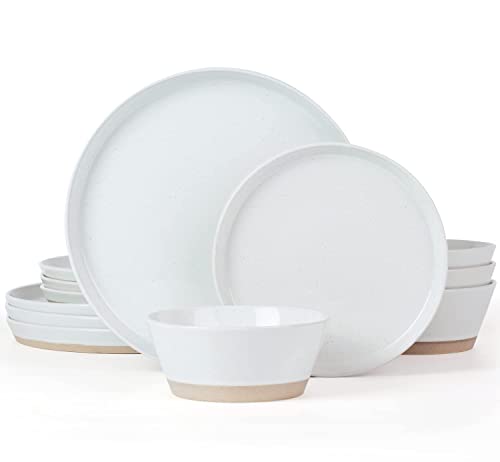 Famiware Saturn Dinnerware Sets, 12 Piece Dish Set, Plates and Bowls Sets for 4, White