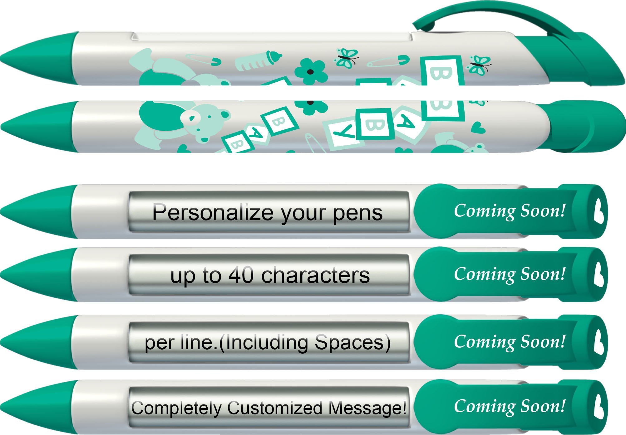 Greeting Pen Personalized Pens- Baby Coming Soon Shower Favor/Birth Announcement Rotating Message Pen - 25 Pack (P-BP-27-25)