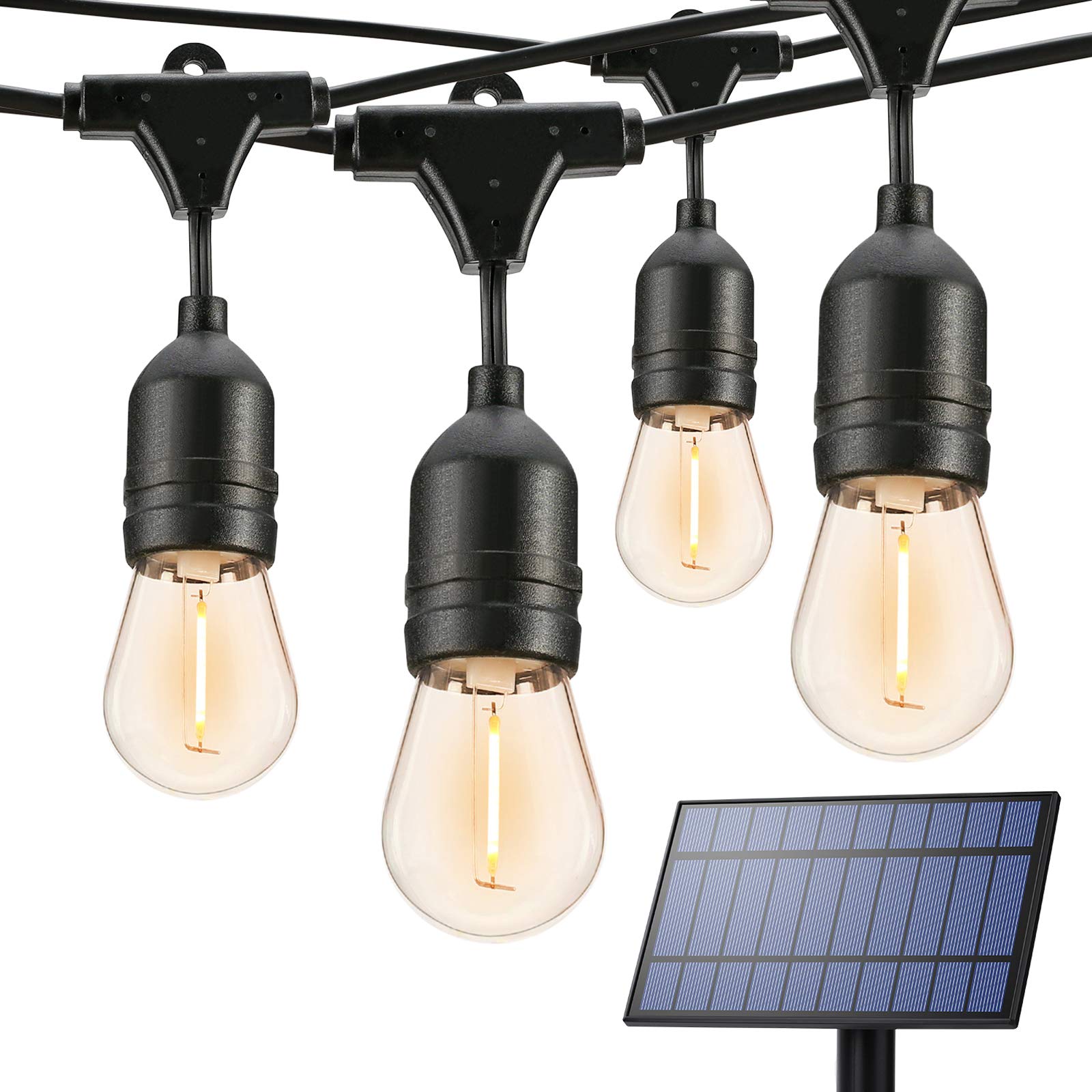 BrizLabs Outdoor Solar String Lights, 39ft Hanging Solar Patio Lights with 16 LED Shatterproof Bulbs, S14 Waterproof Solar String Lights 4 Modes for Patio Garden Backyard Gazebo Porch Balcony, 2700K
