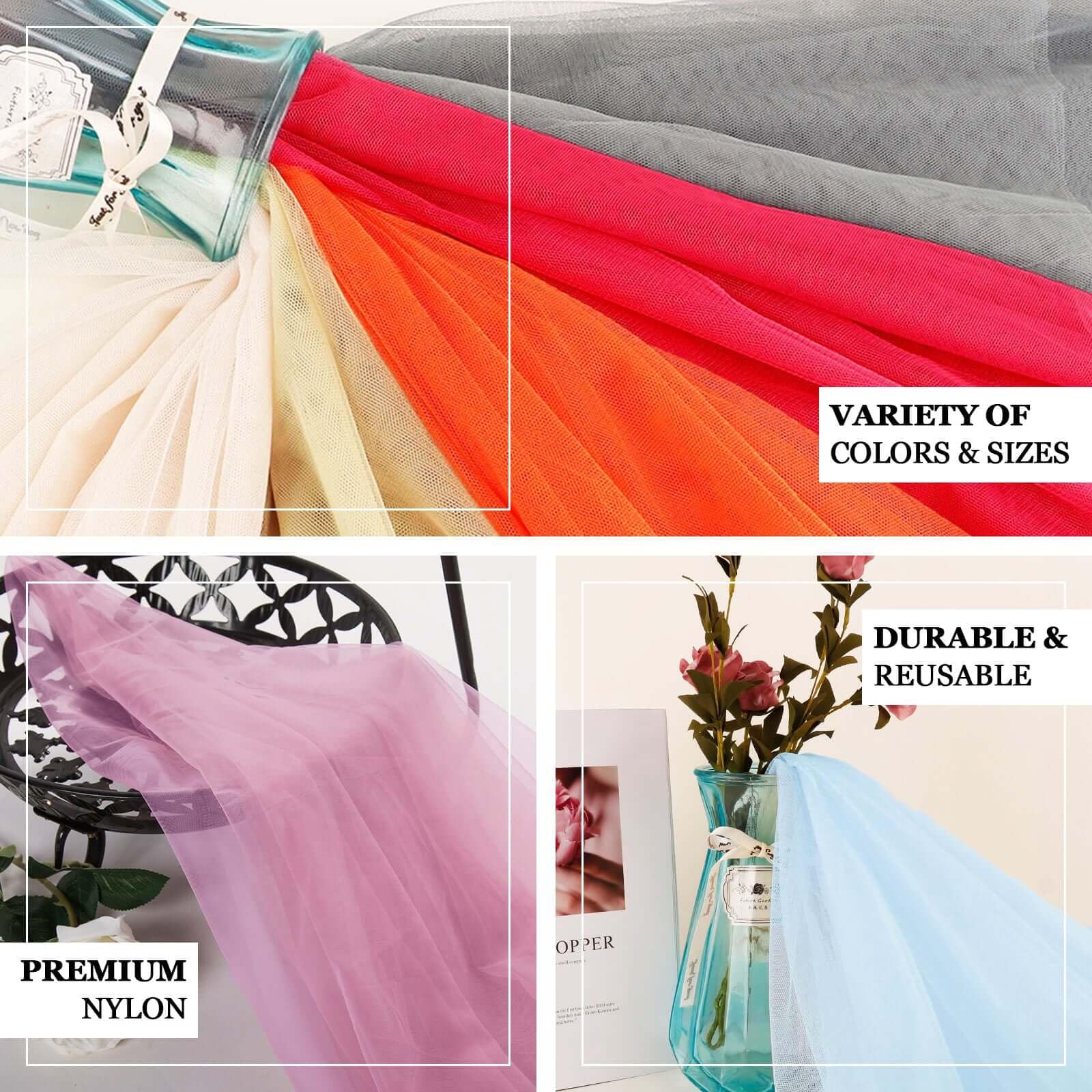 Efavormart 54" x 120 feet Extra Large Wedding Tulle Bolt for Party Decorations Banquet Event Sewing DIY Crafts Fabrics - Dusty Blue