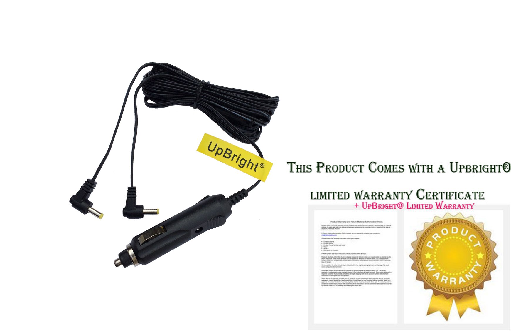 UpBright 9V-12V Car 2 Output DC Adapter Compatible with Insignia NS-DS9PDVD15 NS-D7PDVD Sylvania Sdvd1332 Sdvd7002 Sdvd7003d Sdvd8730 Sdvd8732 Sdvd8706 Coby TF-DVD7750 TF-DVD7751 TF-DVD7752 DVD Player