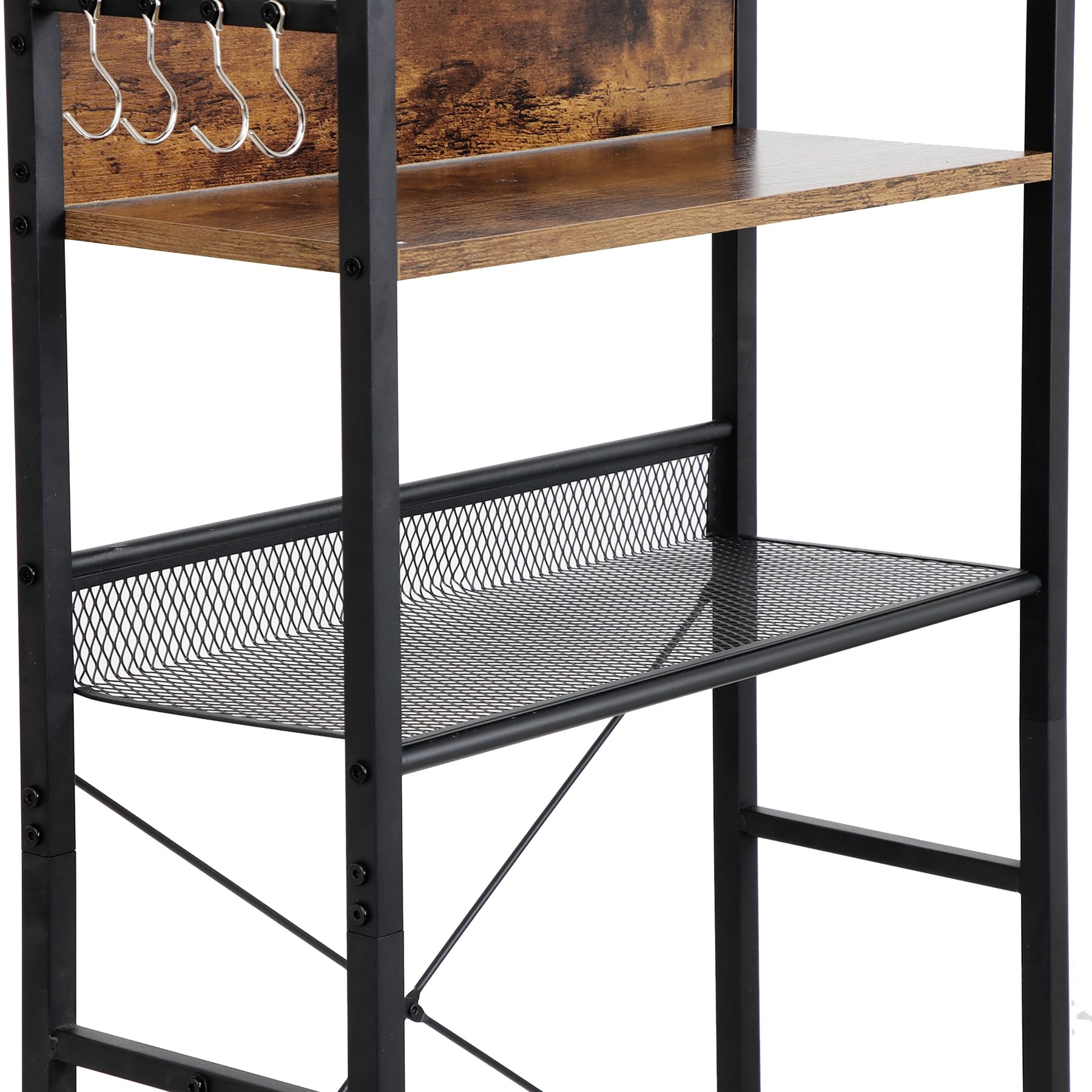 ZENY Over The Toilet Storage, 4-Tier Over Toilet Bathroom Space Saver with Hooks, Over The Toilet Storage Rack, Freestanding Bathroom Organizer, Rustic Brown