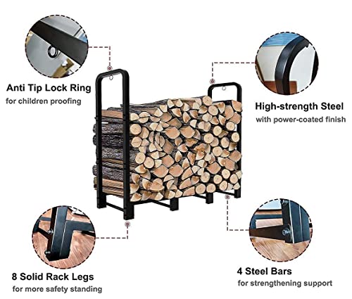 Artibear 4ft Outdoor Firewood Rack With Indoor Small Wood Storage Holder for Fireplace, Black