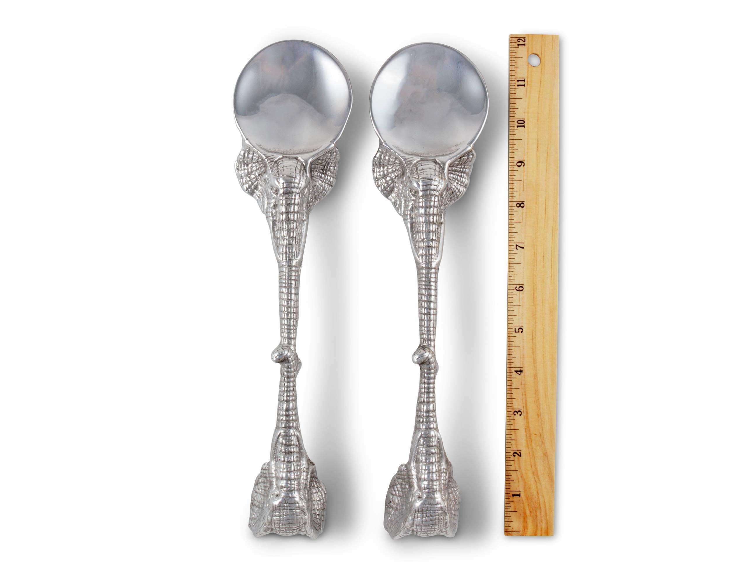 Arthur Court Designs Aluminum Elephant Figural Salad Serving Spoon and Salad Serving Fork, Salad Servers Set 11 inch Long