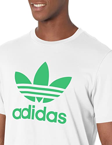 adidas Originals Men's Adicolor Trefoil Tee, White/Semi Screaming Green, Large