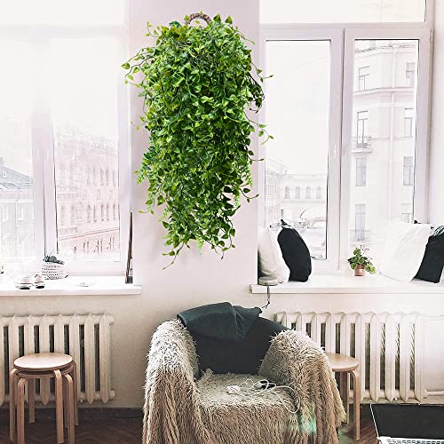 CLONG 2pcs Artificial Hanging Plants 32-in Fake Hanging Plant Fake Ivy Vine Outdoor UV Resistant Plastic Plants (Ivy)