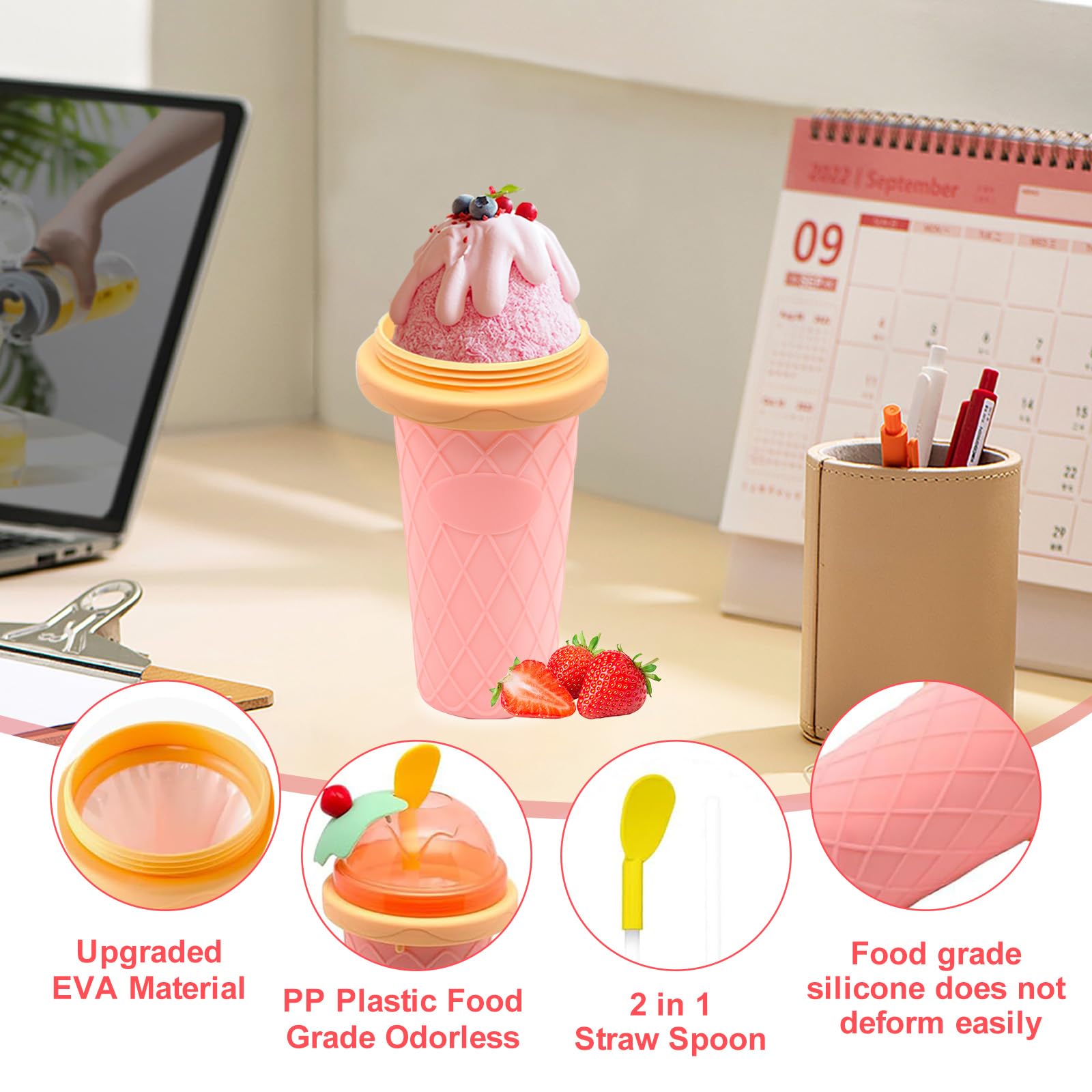 Slushie Maker Cup - DIY Magic Quick Frozen Smoothies Cup for Homemade Milk Shake Ice Cream Maker, Portable Cooling Cup, Double Layer Squeeze Slushy Maker Cup, Birthday Gifts for Kids,Friends,Family