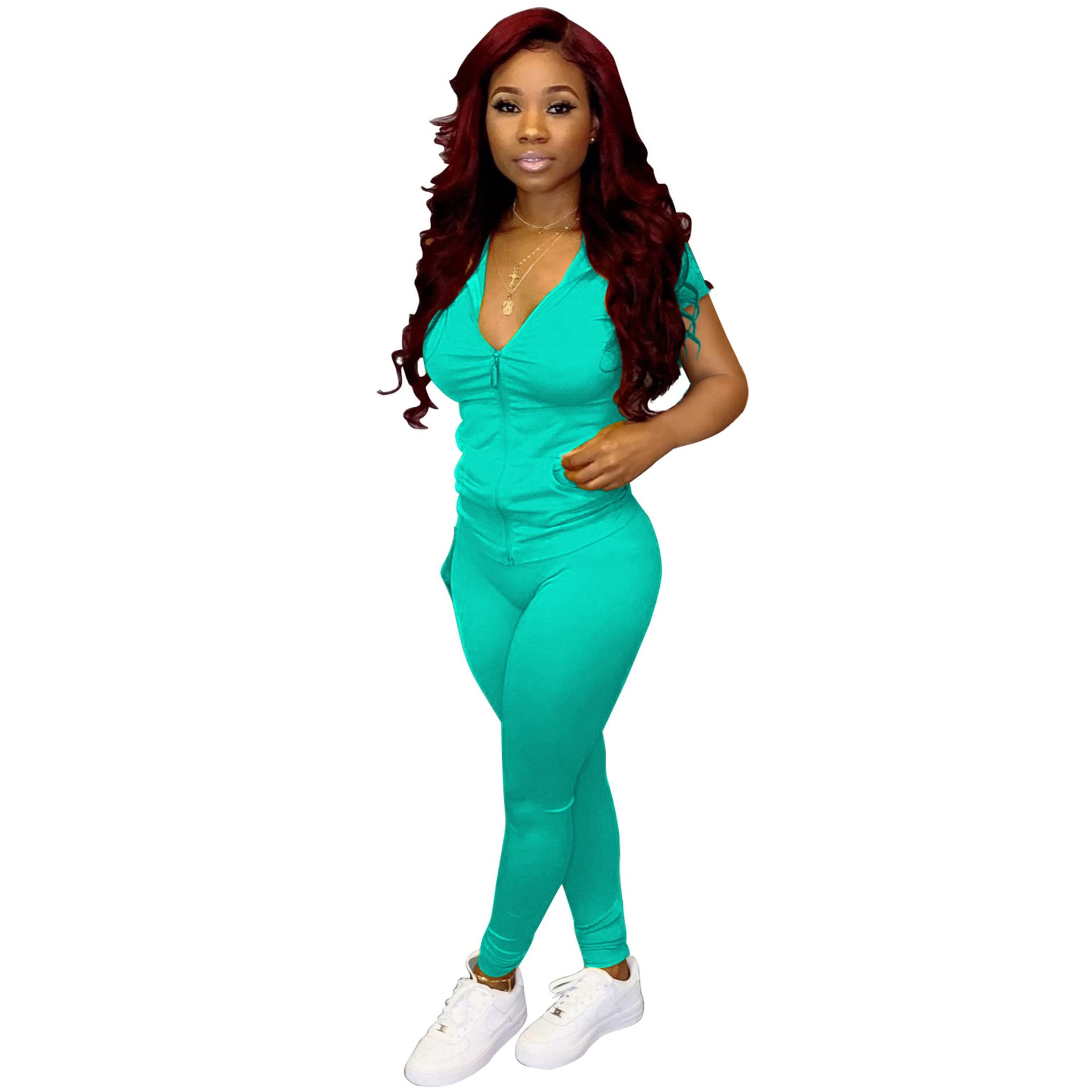 Adogirl Two Piece Tracksuit Set Outfit for Womens Short Sleeve Tops Pants Set Gradient Color