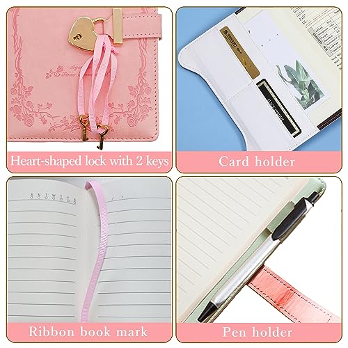 AtoZ Create Diary with Lock and Keys for Teen Girls 360 Pages Leather Heart Shaped Locking Journal (B6(7"*5"),Pink)
