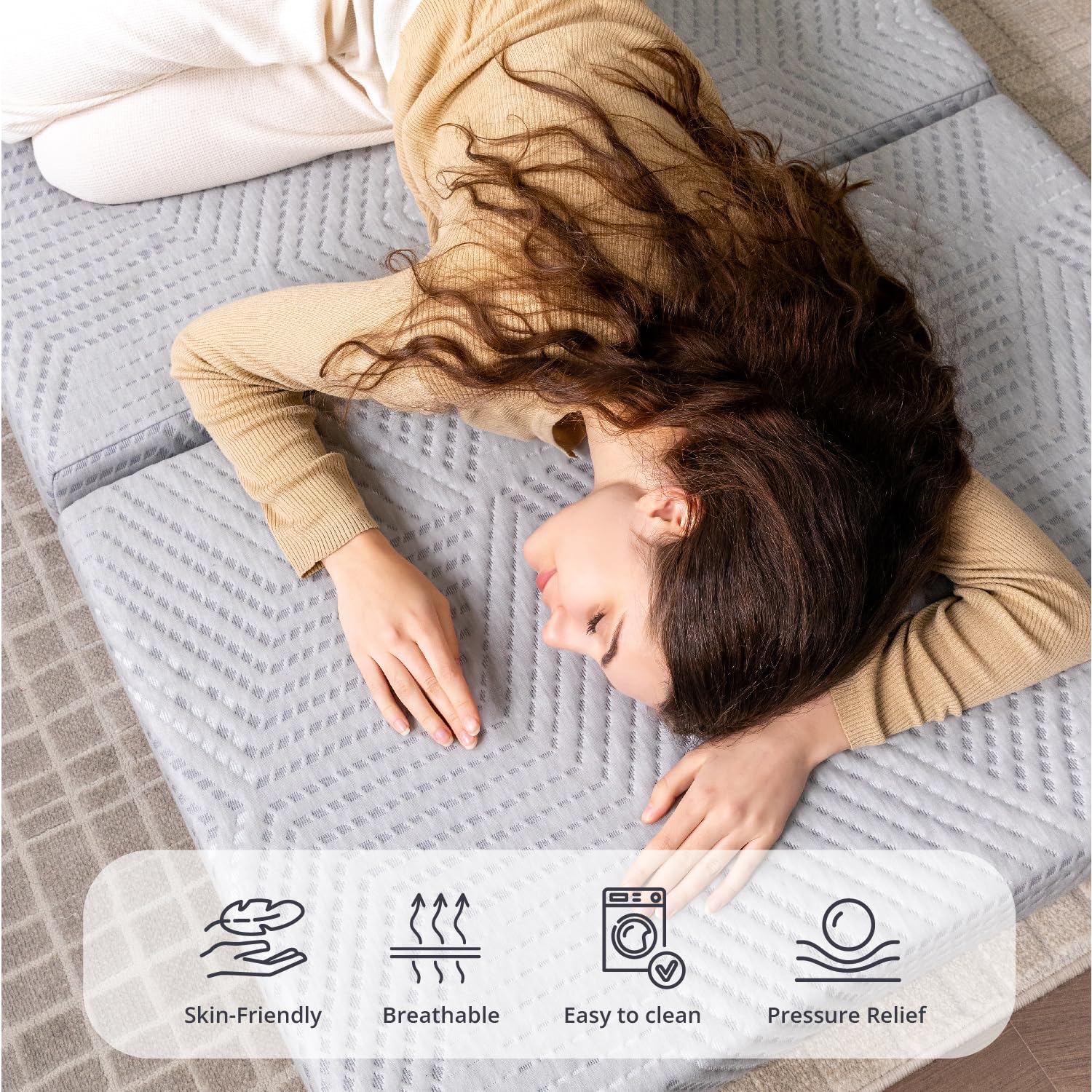 Folding Mattress, 4 Inch Full Tri Folding Memory Foam Mattress for Camping Guest Bed, Washable Cover & Non-Slip Bottom, 75" x 54" x 4", Grey