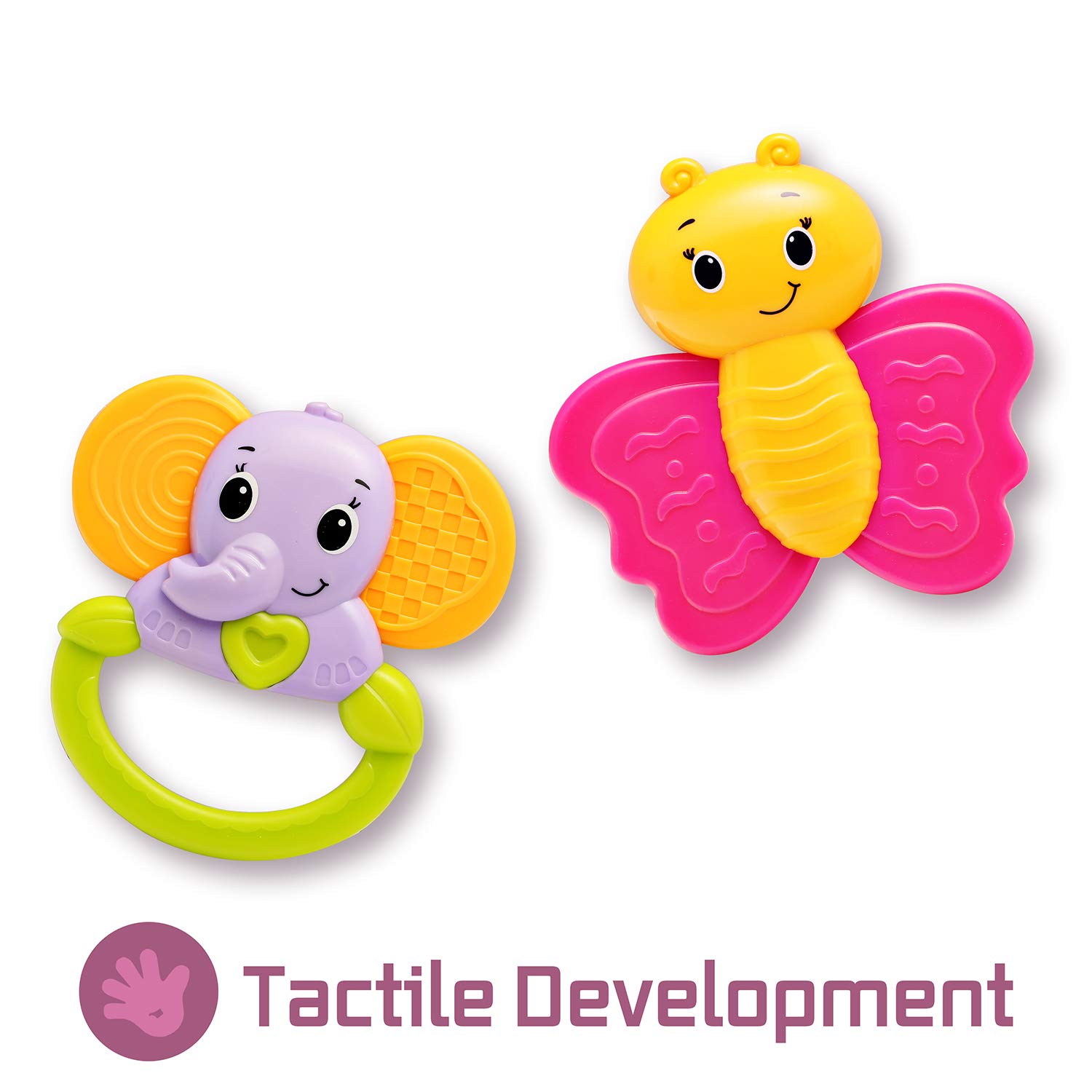 infunbebe Baby Rattles Teether Toy, Grab, Shaker & Spin Rattle, First Senses Shaking Bell Rattle Set for 3+ Months Infant, 6 Pcs