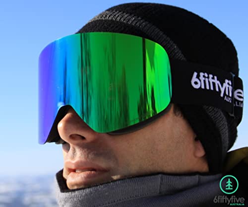 6fiftyfive - Ski Goggles Men and Women - Frameless, Full REVO Coating, Anti Fog, Magnetic Quick Change Lens, 100% UV400, OTG - Ski, Snowmobile and Snowboard