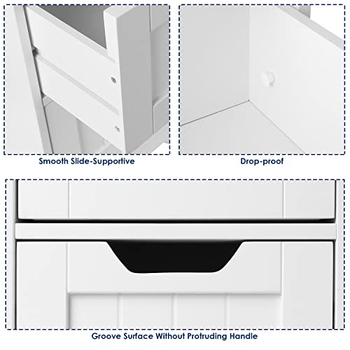 FOTOSOK Bathroom Storage Cabinet, Side Cabinet with 4 Drawers, 11.8” x 11.8” x 32.5” Freestanding Bedside Table Entryway Cupboard Storage Organizer Unit Home Furniture Decor, White
