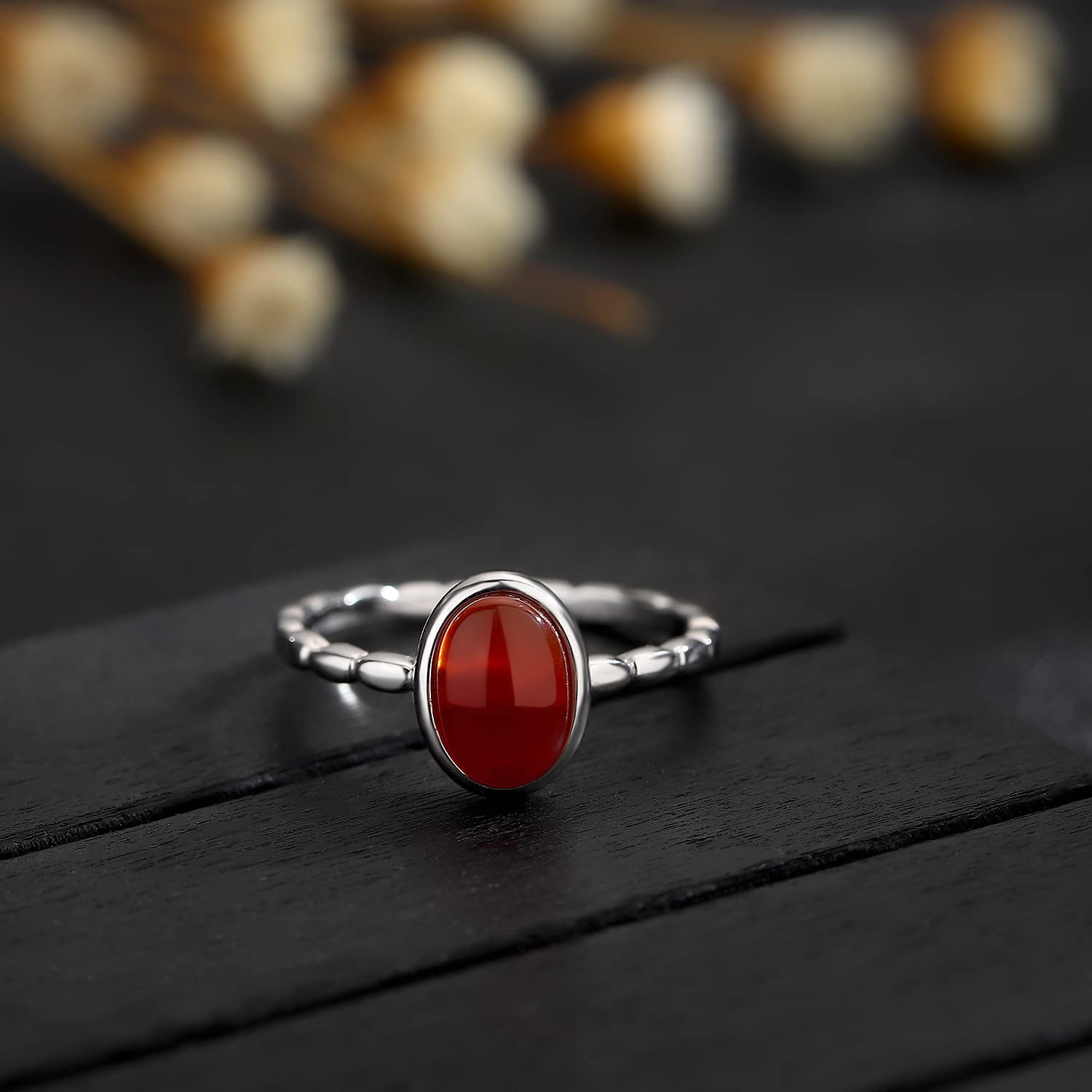 Althum Carnelian Ring for Women Sterling Silver Red Crystal Solitaire Ring Size 6