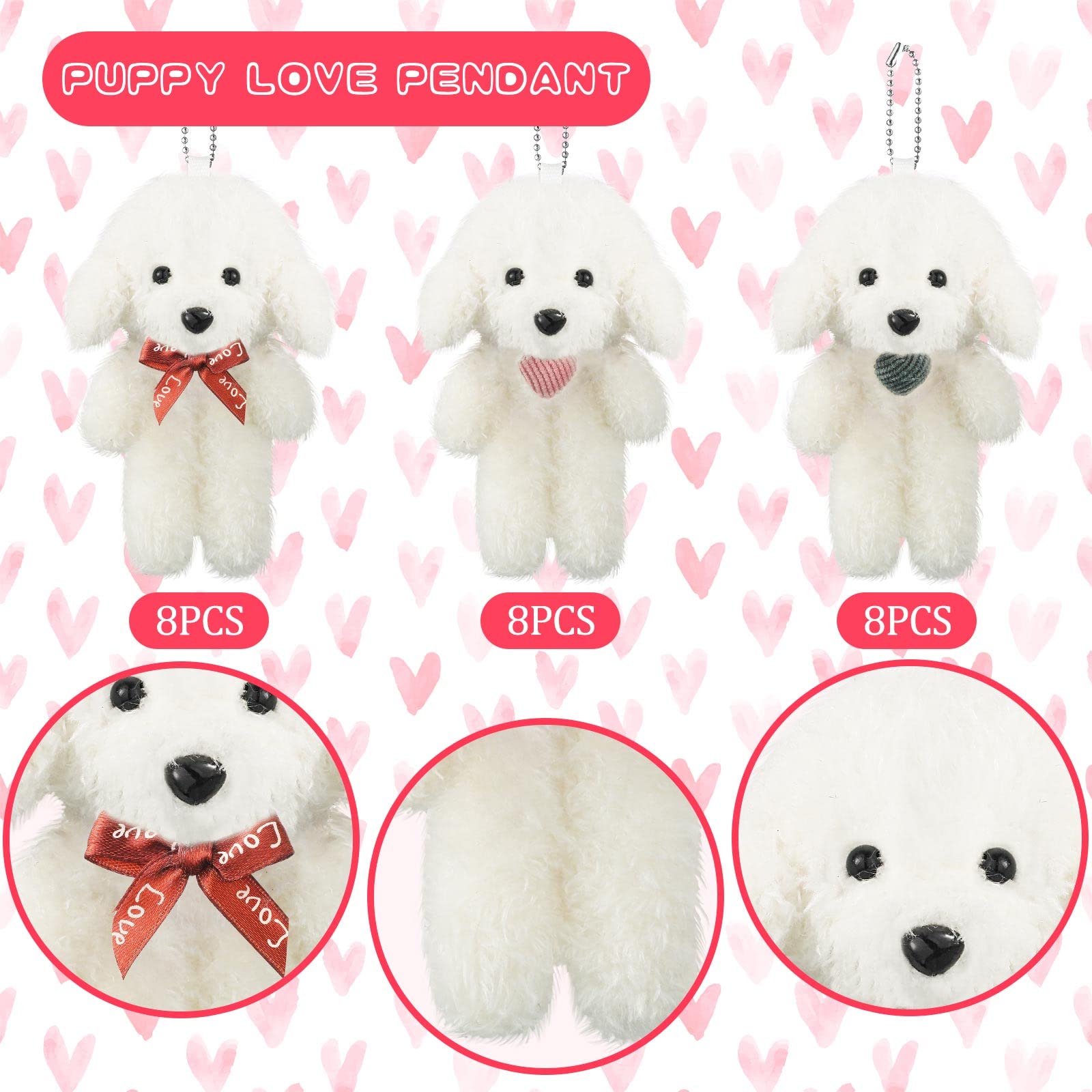 Civaner 24 Pcs Valentine's Day Mini Plush Stuffed Animal Toys Tiny Pendant dog Bear Doll for DIY Keychain Birthday Wedding Xmas Decorations Party Favor Backpack Handbag Accessory (Dog with Heart)