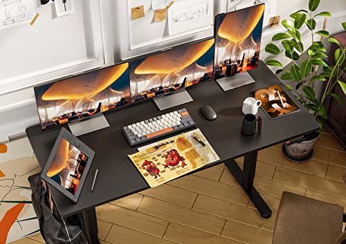 Claiks Electric Standing Desk, Adjustable Height Stand up Desk, 55x24 Inches Sit Stand Home Office Desk with Splice Board, Black Frame/Black Top