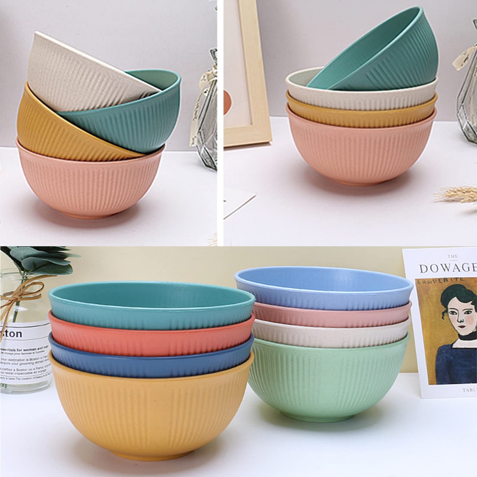 ATRDTO Set of 8,22 OZ Cereal Bowls, Unbreakable Wheat Straw Bowls, Microwave and Dishwasher Safe Reusable Bowls Set, for Ramen, Soup, Salad and more (22oz)
