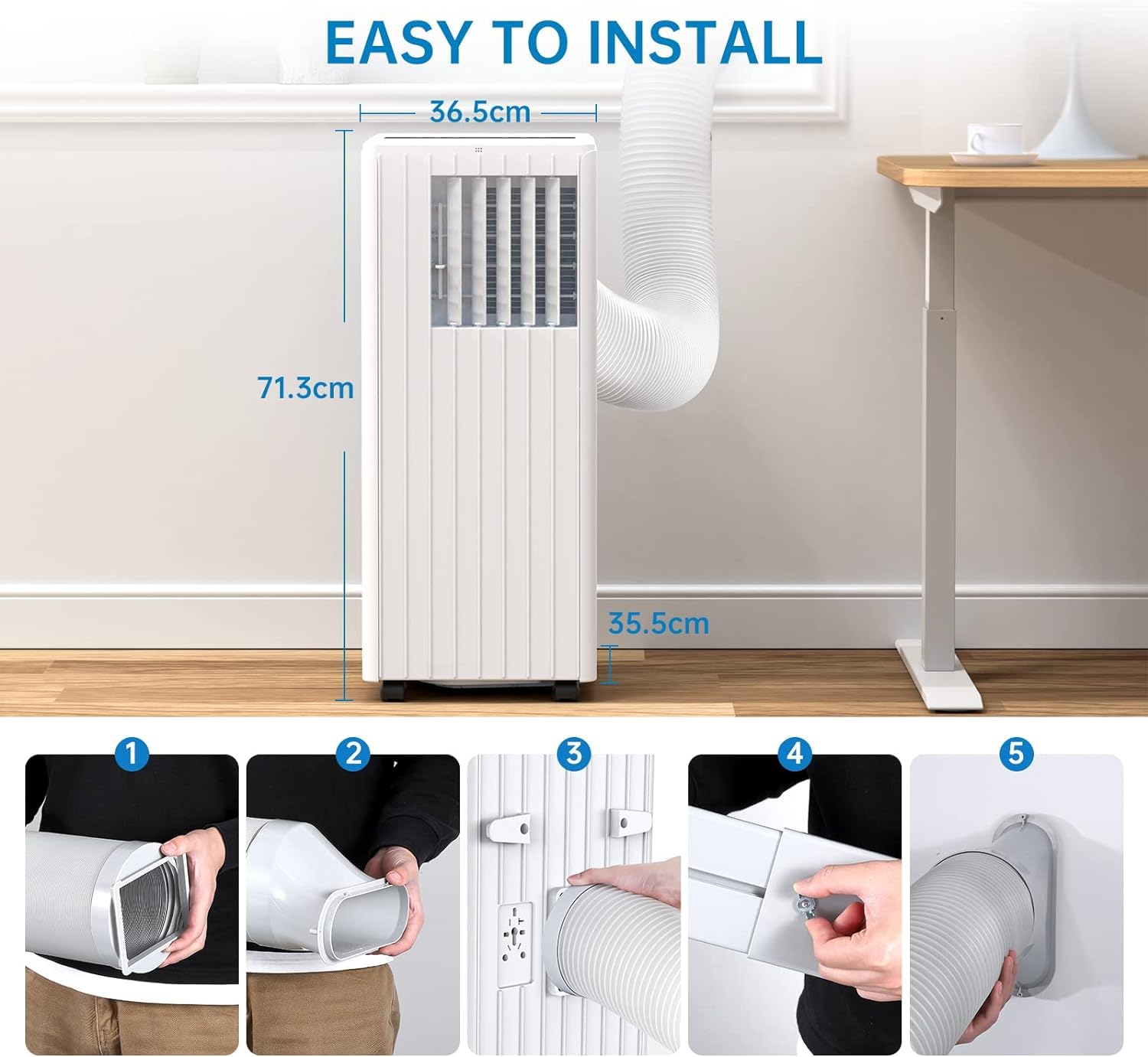 Acekool 8000BTU Portable Air Conditioner, Portable AC Unit with Remote Control, Energy-Efficient Cooling for 350 Sq.ft Spaces, 3-In-1 Cool, Fan, Dehumidify Modes, Portable AC for bedroom room indoor
