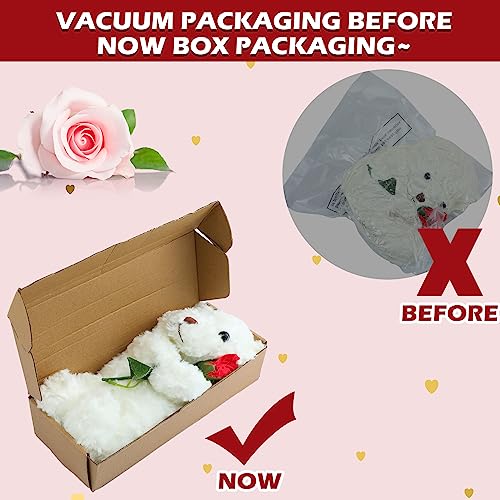 Civaner Valentine Plush Stuffed Animal Bear Gift with Rose Valentine Funny Cute Stuffed Animal Plush Gift for Girlfriend Valentine's Day, 11.8 Inches(Beige)