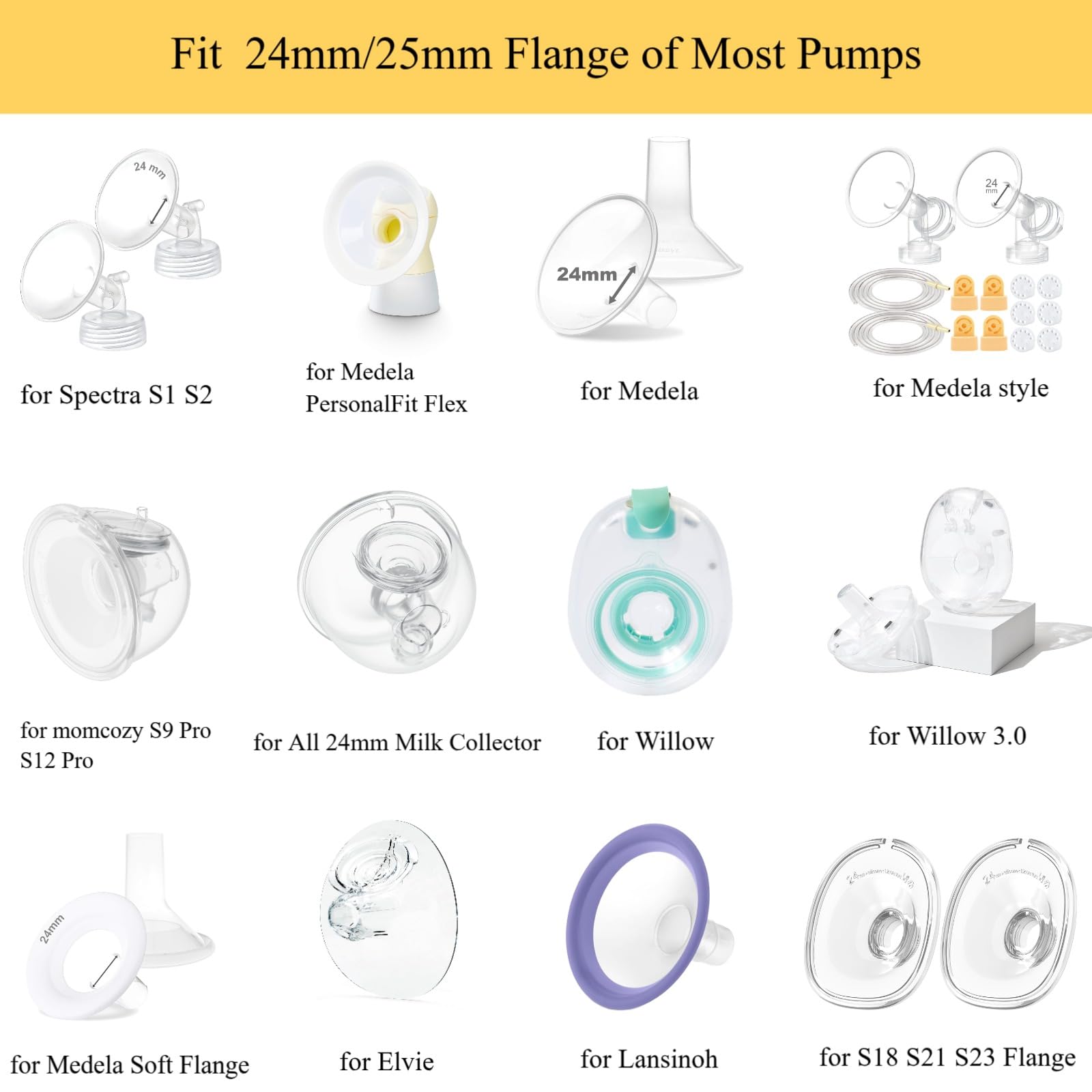 6pc Flange Inserts 17/19/21mm for Momcozy S9 Pro Hands Free Breast Pump,Compatible with S9/S10/S12 Wearable Breast Pump.Suitable for Medela,Spectra Shields/Flanges,Reduce 24mm to Correct Size,2pc/Each