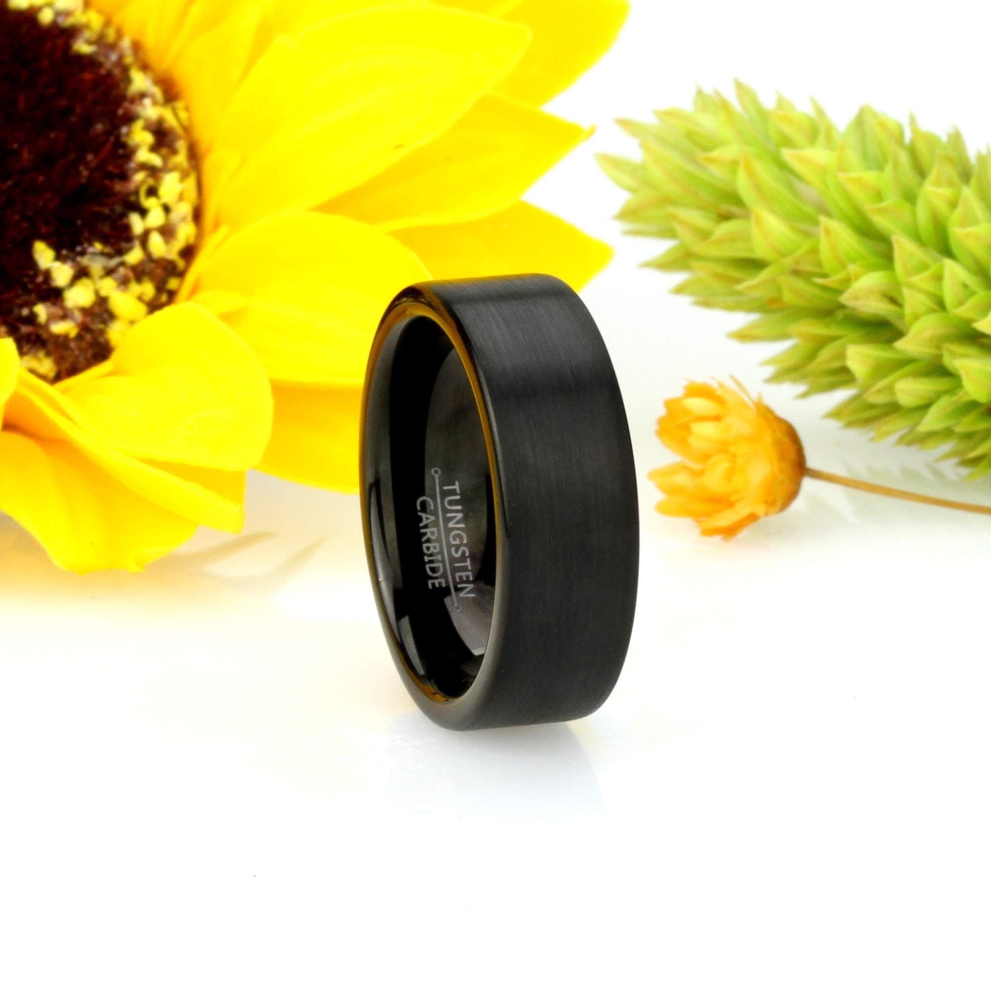 7MM Comfort Fit Tungsten Carbide Wedding Band Flat Pipe Cut Style Brushed Black Tungsten Ring (5 to 15), 10