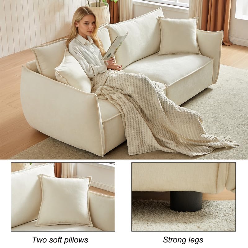 AZSJML 88" Chenille Cloud Sofa Couch, Modern Deep Seat Sofa for Living Room, Oversized 3-Seater Couch with 2 Pillows, Comfy Upholstered Sofa for Bedroom, Apartment, Office, Light Green